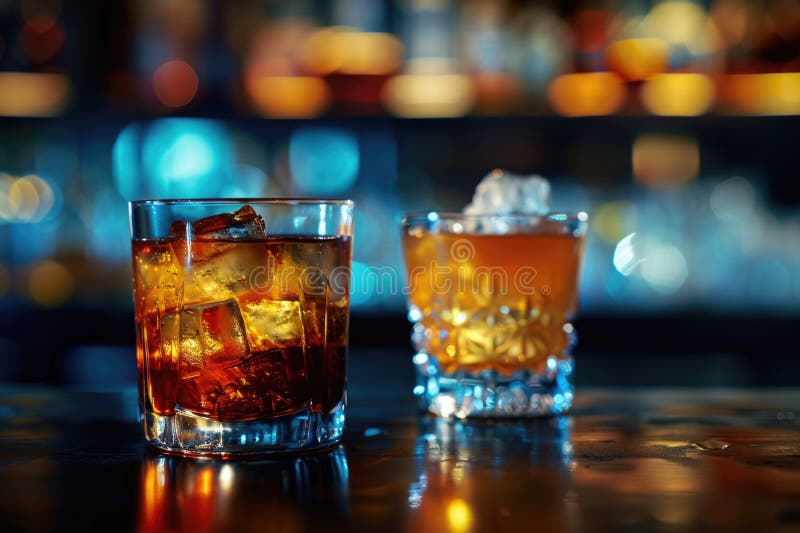 Two Empty Glasses on a Bar Counter, Ready for Drinks Stock Photo ...
