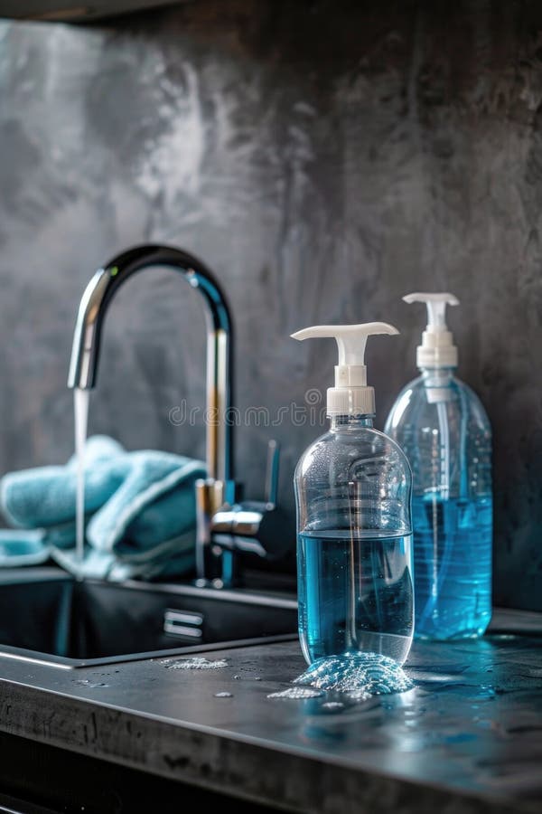 Two Empty Hand Sanitizer Bottles Sit on a Kitchen Counter, Ready for ...