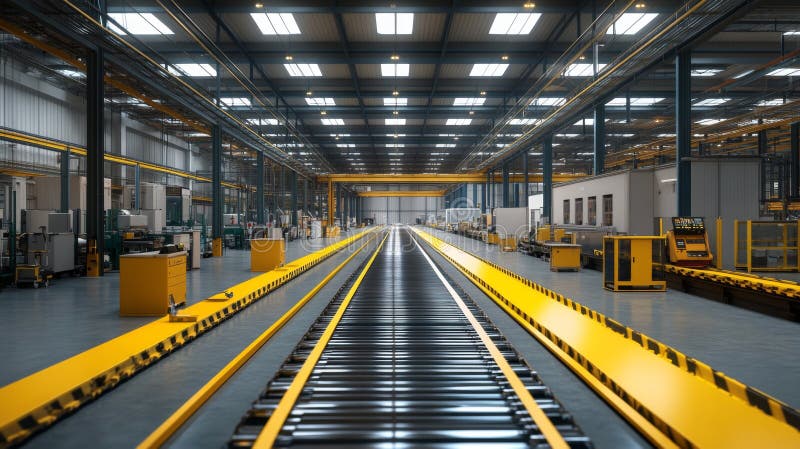 Two Empty Industrial Conveyors in a Factory Setting Stock Illustration ...