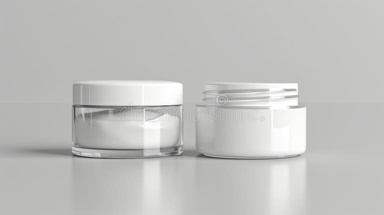 Two Empty Jars of Cream Sit on a Table Stock Photo - Image of bottle ...