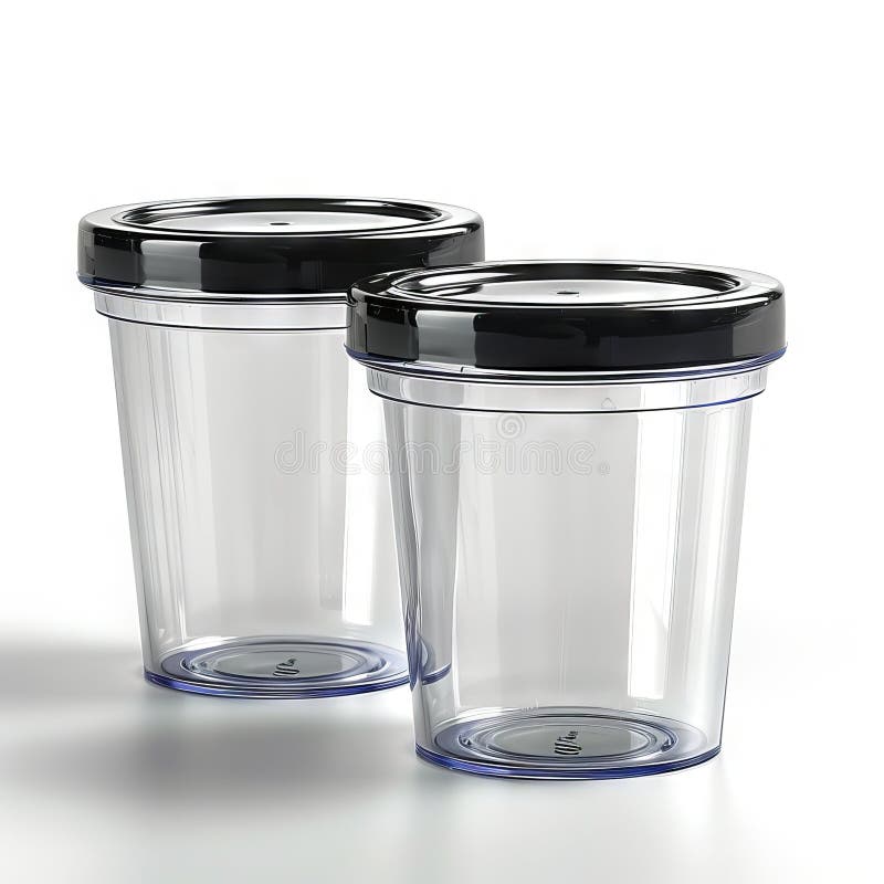 Two Empty Medical Specimen Containers for Urine Analysis. Clear Cups ...