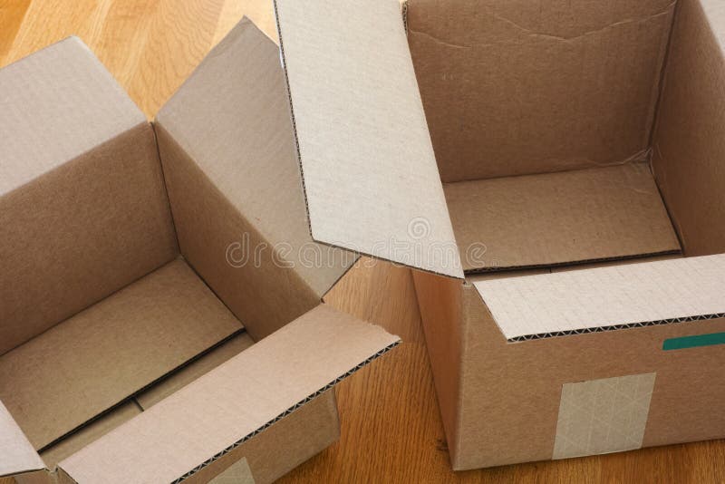 Two Empty Open Cardboard Boxes Stock Photo - Image of close, small ...