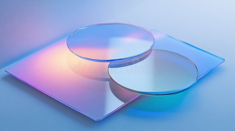 Two Empty Overlapping Glass Podiums are Casting Iridescent Reflections ...