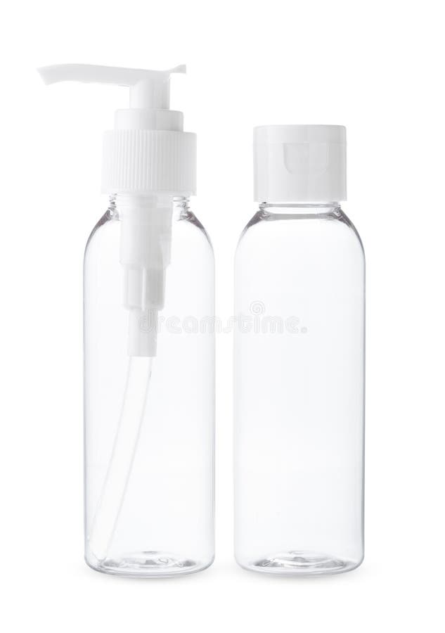 Two Empty Plastic Bottles with White Caps on White Background Stock ...