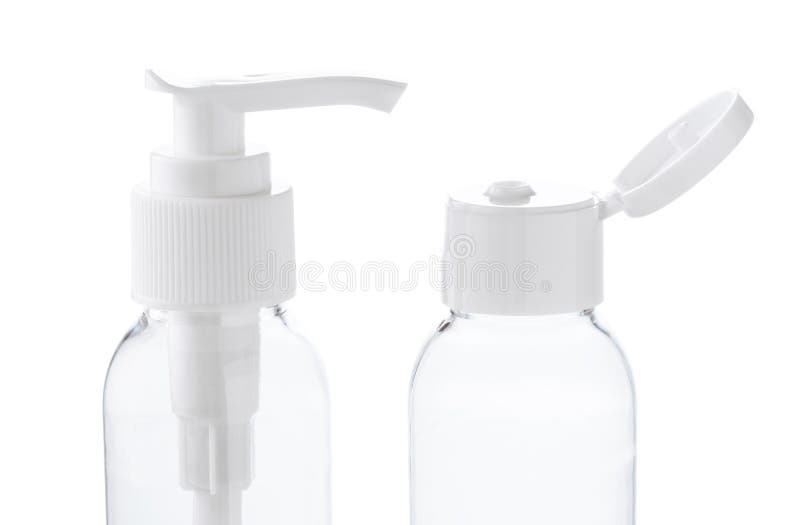 Two Empty Plastic Bottles with White Caps on White Background Stock ...