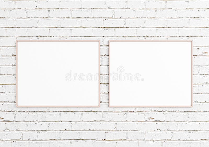 Double 8x10 Horizontal Pink Frame Mockup on White Bricks Wall. Stock ...