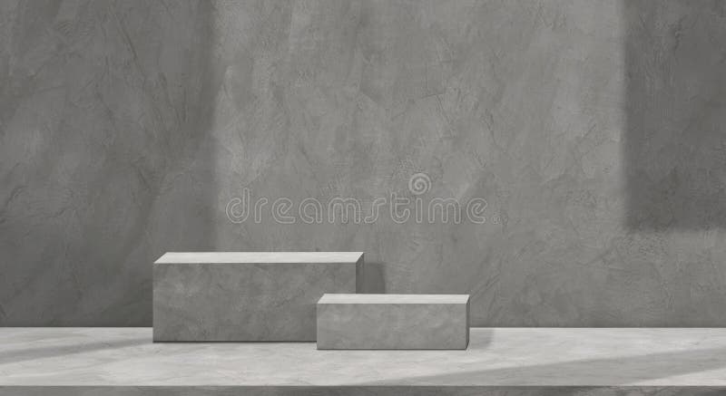 Two Empty Rectangle Podiums on Mockup Stage Cement Loft Wall Room ...