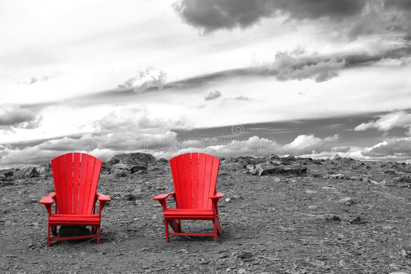 Two Empty Red Chairs stock image. Image of cloudscape - 99791685