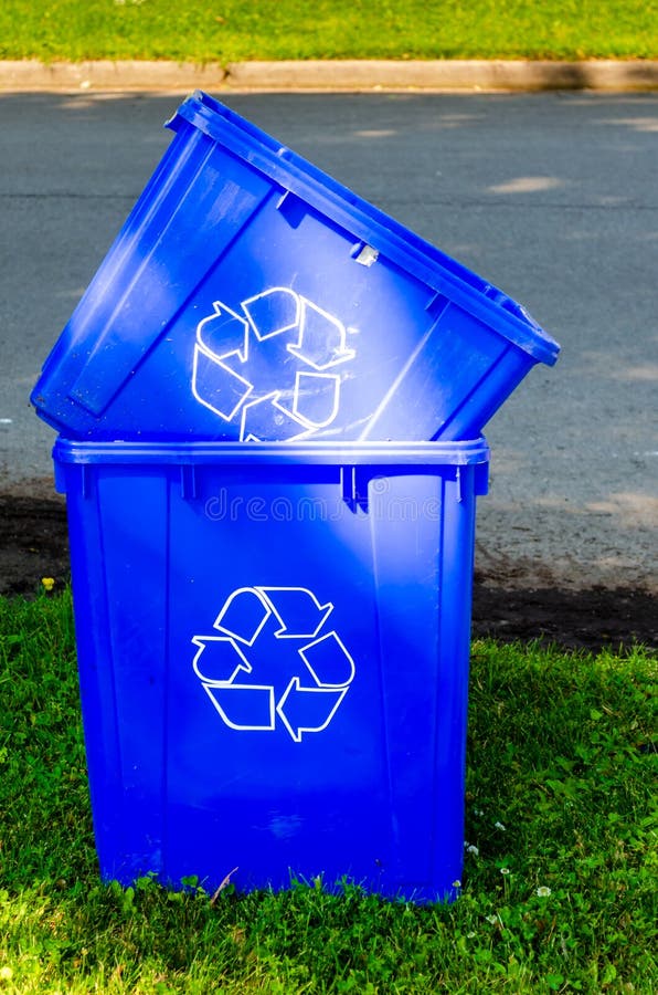 Two Empty Roadside Recycling Bins Stock Image - Image of reduce ...
