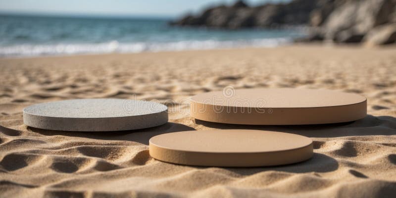 Two Empty Round Platform Podiums upon the Beach Sand. Stock Photo ...