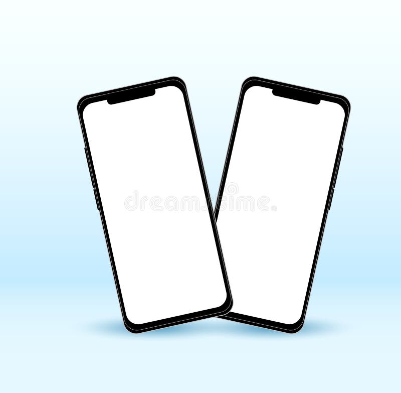 Two Empty Smartphone Mockups in Rotated Position. Template 3D Realistic ...