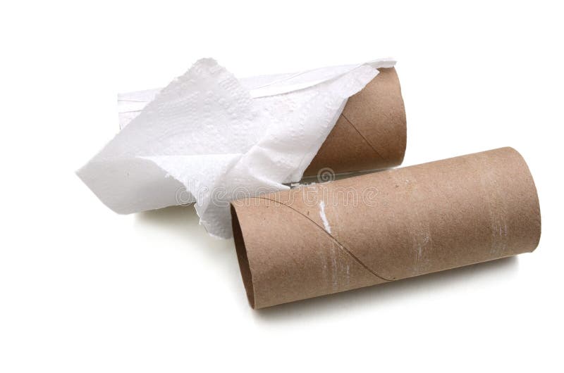 Two Empty Toilet Paper Rolls Lay Down on White Background Stock Image ...