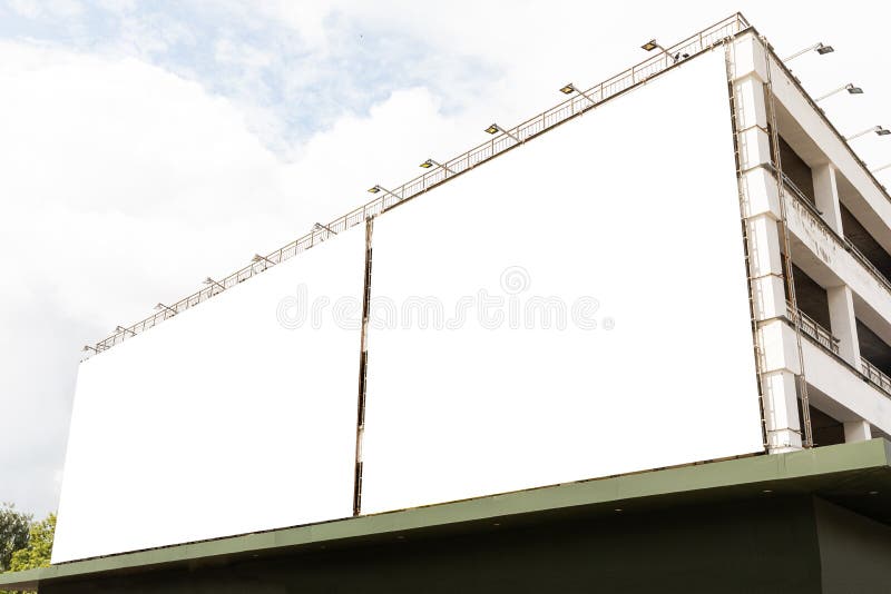 Two Empty White Boards on Building Facade, Diagonal View. Stock Photo ...