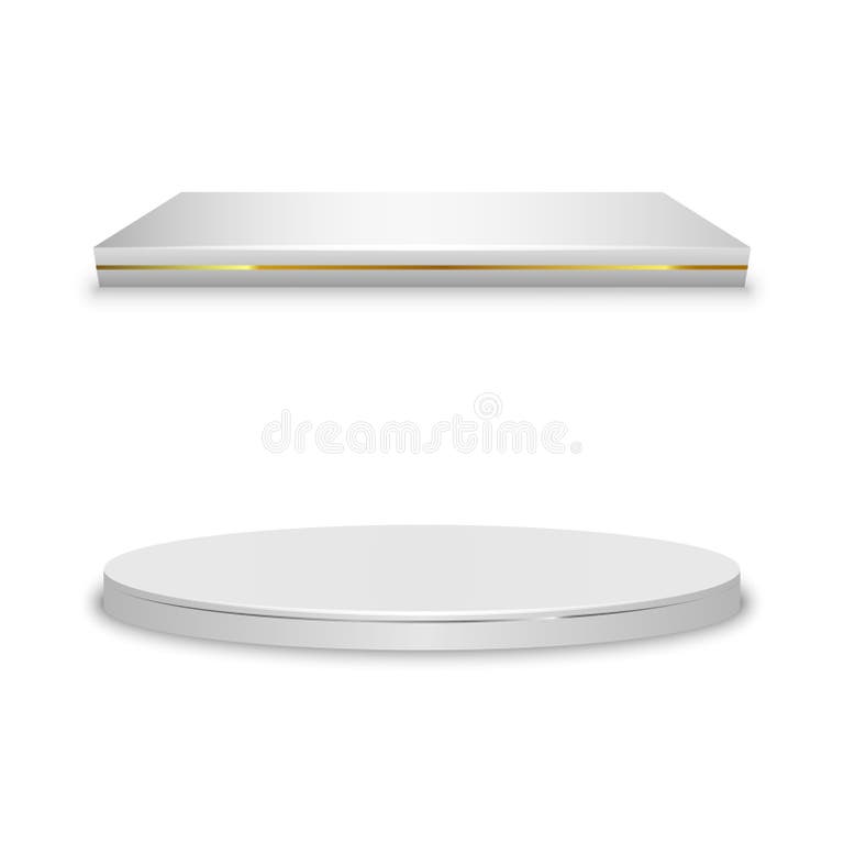 Two Empty White Stages. Square and Round Empty Podiums. Square and ...