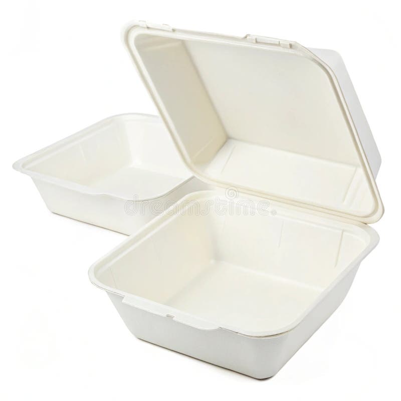 Two Empty White Takeout Containers Isolated on White Background Stock ...