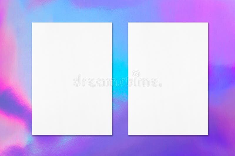Two Empty White Vertical Rectangle Poster Mockup on Holographic ...