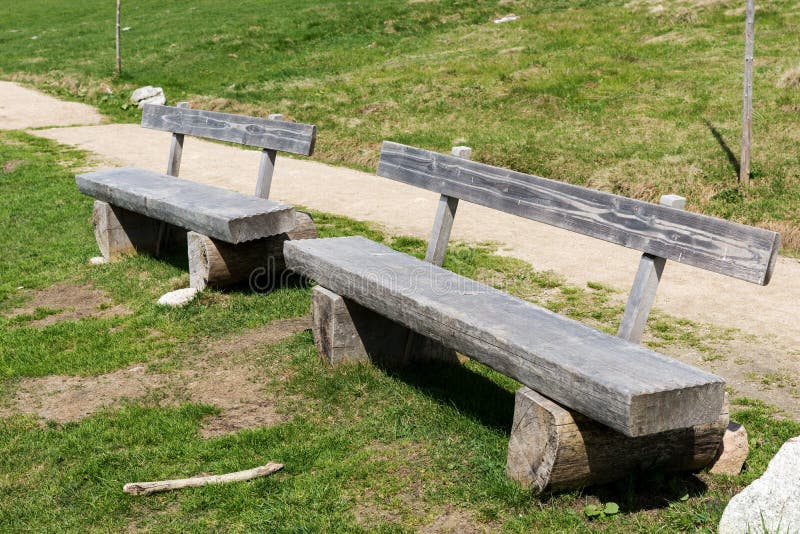 Two empty wooden benches stock image. Image of landscape - 94024961