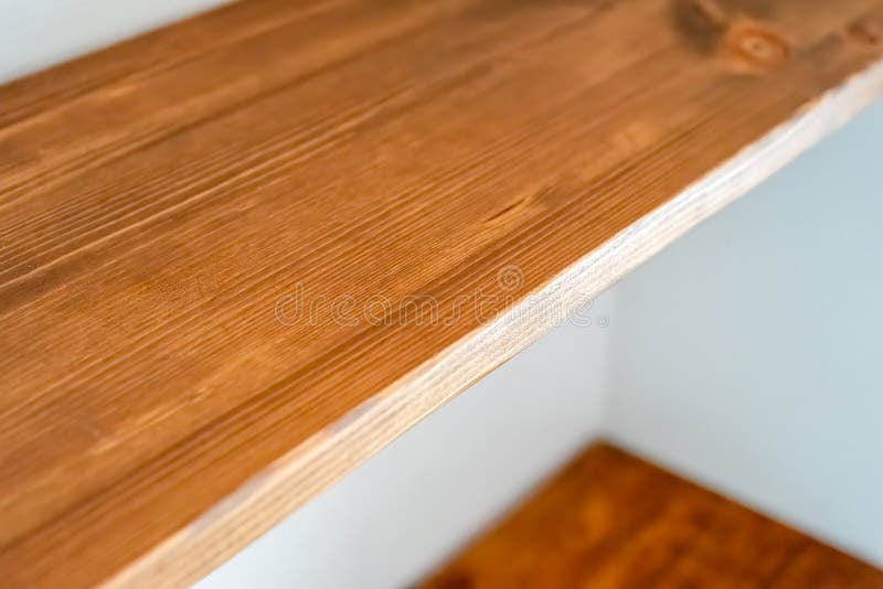 Two Empty Wooden Shelves on a White Wall Stock Image - Image of plywood ...