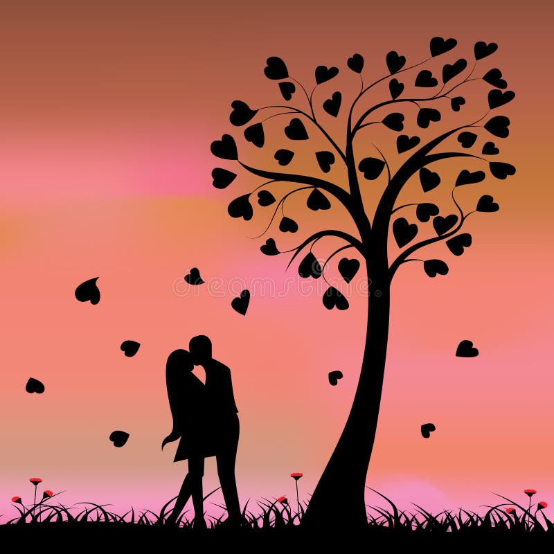 Two Enamored Under a Love Tree Stock Vector - Illustration of backdrop ...