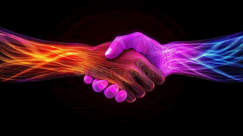 Two Energetic Hands Shaking in a Gesture of Agreement on Black ...