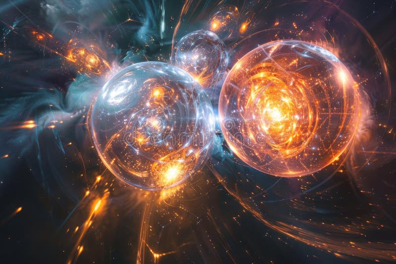 Two Energy Spheres Emitting Light in Space, Glowing Spheres of Energy ...