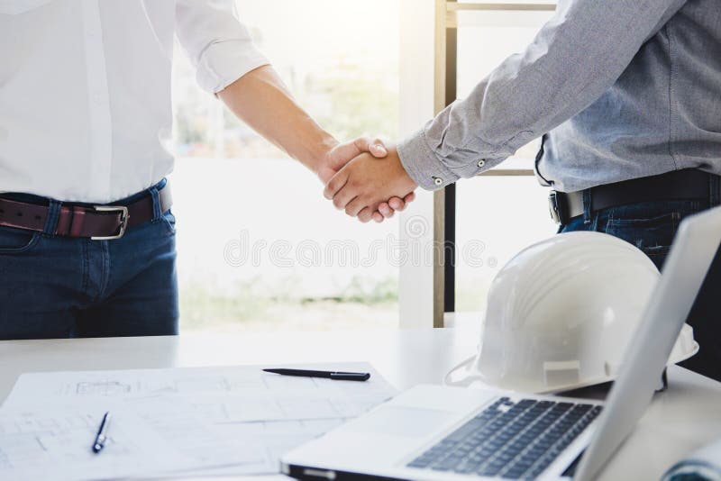 Two Engineer or Architect Meeting for Project, Handshake after C Stock ...