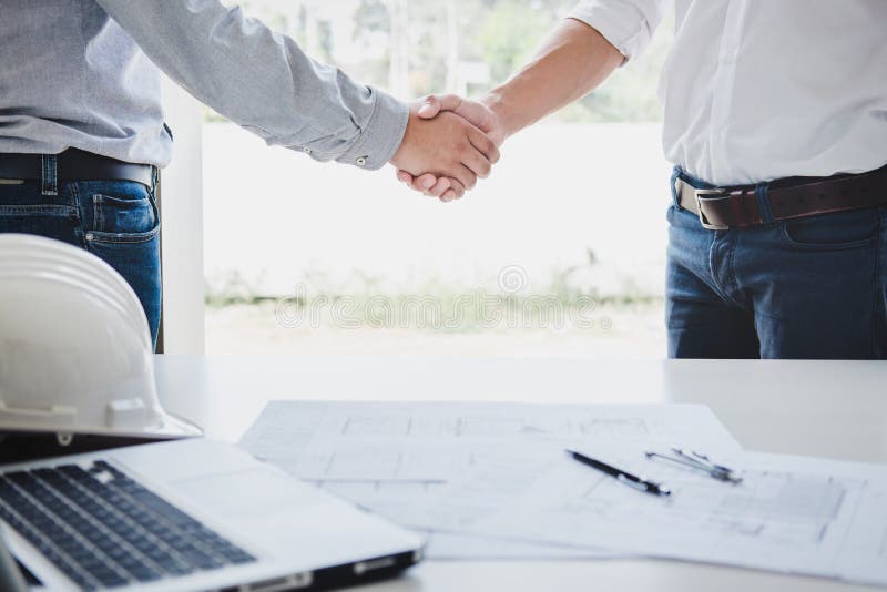Two Engineer or Architect Meeting for Project, Handshake after C Stock ...