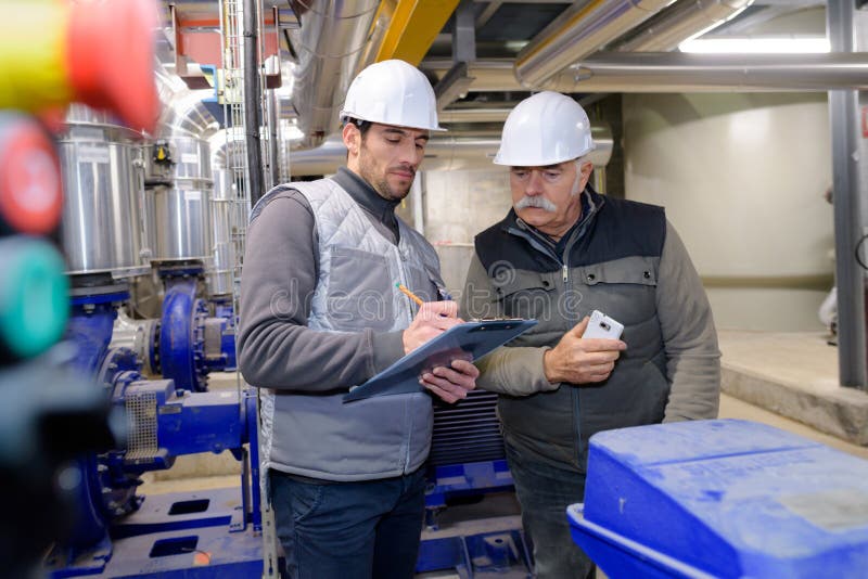 Two Engineer Working in Boiler Room Stock Image - Image of factory ...