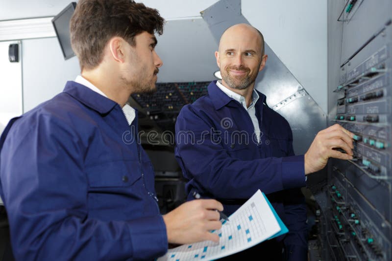 Two Engineering Control Room Checking Process Stock Image - Image of ...