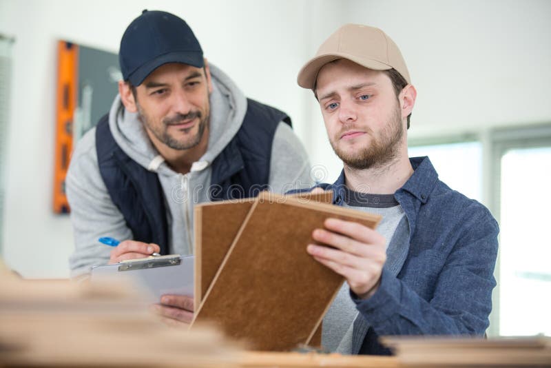 Two Engineers Checking New Wood Materials Stock Photo - Image of wooden ...