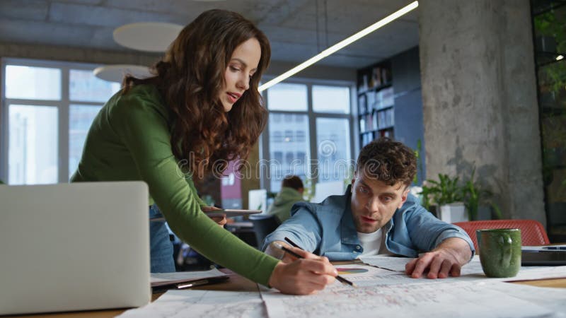 Two Engineers Creating Construction Project Architectural Agency Office ...