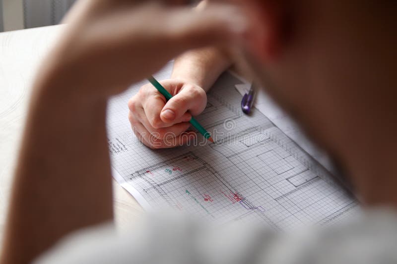 Two Engineers Drawing Plan on Blue Print with Architect Equipment ...