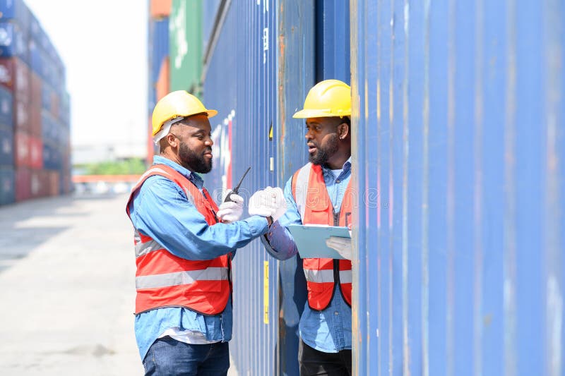 Two Engineers or Foreman Container Cargo Wearing White Hardhat and ...