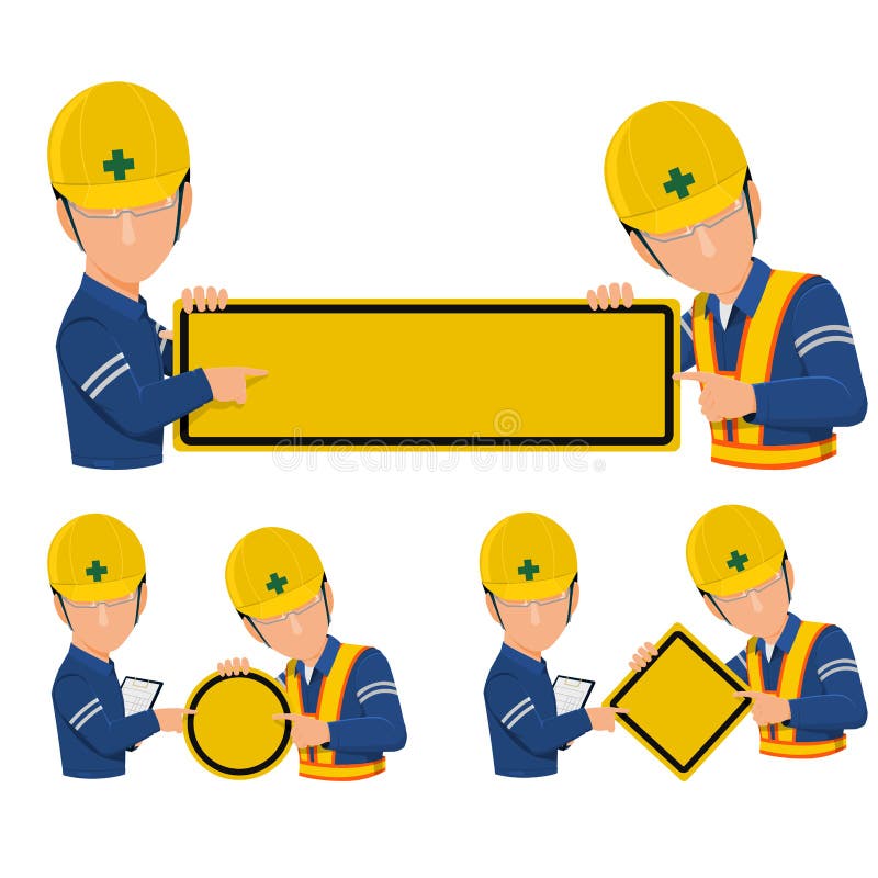 Two Engineers Hold Blank Warning Sign Stock Vector - Illustration of ...