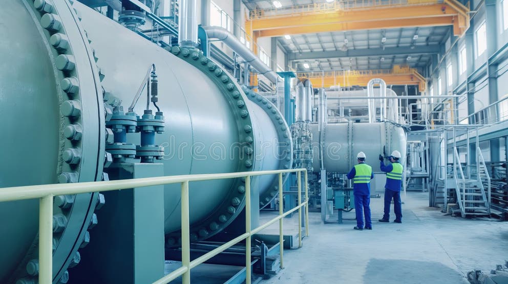 Two Engineers in Protective Suits are Discussing the Technical Process ...