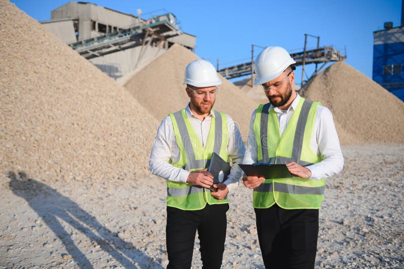 Two Engineers at a Stone Crushing Plant. the Concept of Quarrying ...