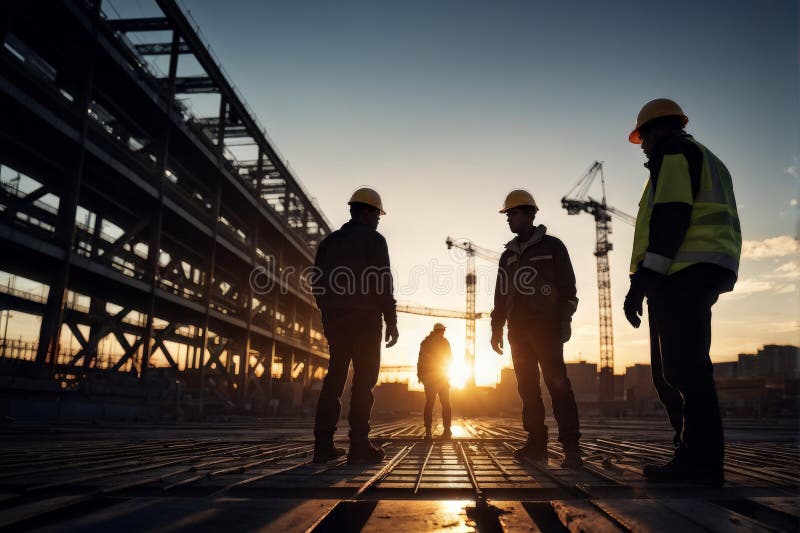 Two Engineers in Uniform Standing and Working with Construction Site at ...