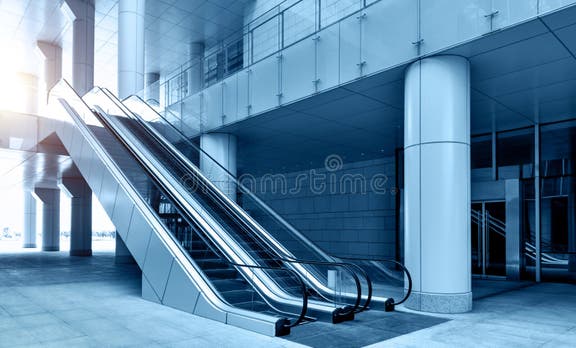 Two Escalators in Modern Building Stock Photo - Image of centre, center ...