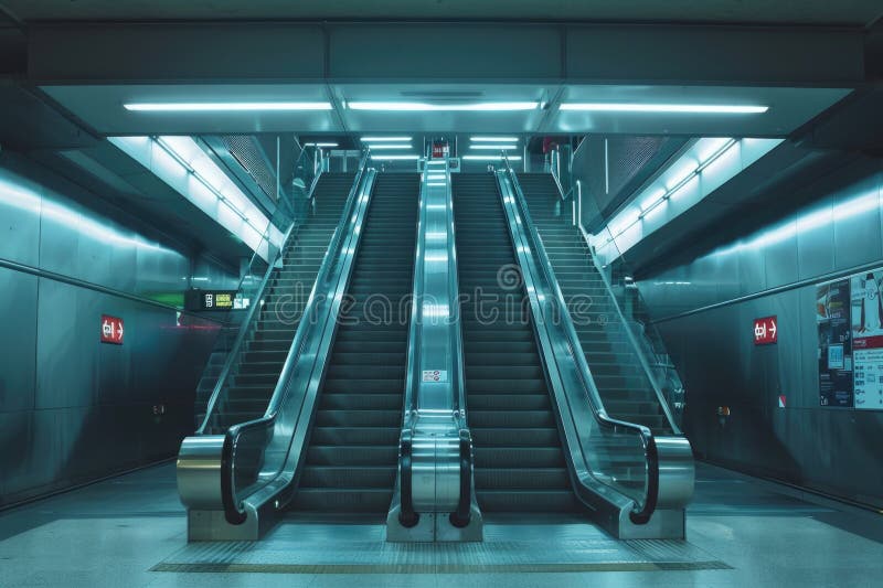 Two Escalators Moving Upwards in a Modern Building, Perfect for Use in ...
