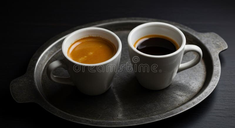 Two Espresso Cups on Dark Metal Tray Stock Illustration - Illustration ...