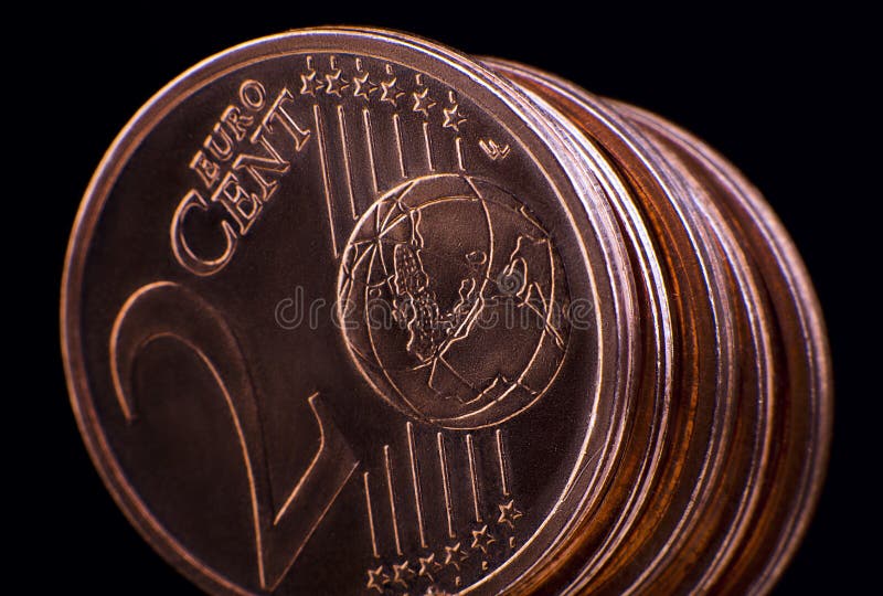 Two euro cent coin stock image. Image of isolated, black - 39656311