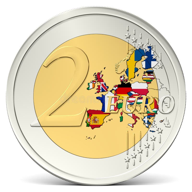 Two Euro Coin Europe with Flags Stock Illustration - Illustration of ...