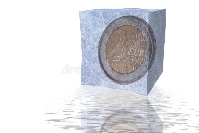 Two Euro coin in ice cube stock photo. Image of green - 25431486