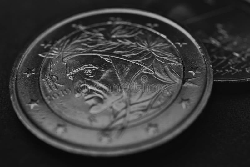 2 Two Euro Coin Issued In Italy Close Up Dark Black And White Money