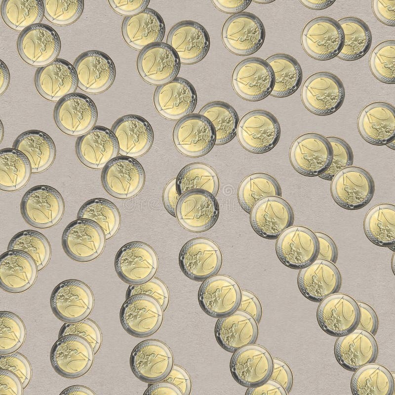 Two Euro Coins Pattern on Light Brown Paper Background. Abstract ...