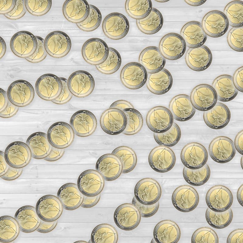 Two Euro Coins Pattern on Wooden Table Background. Abstract Background ...