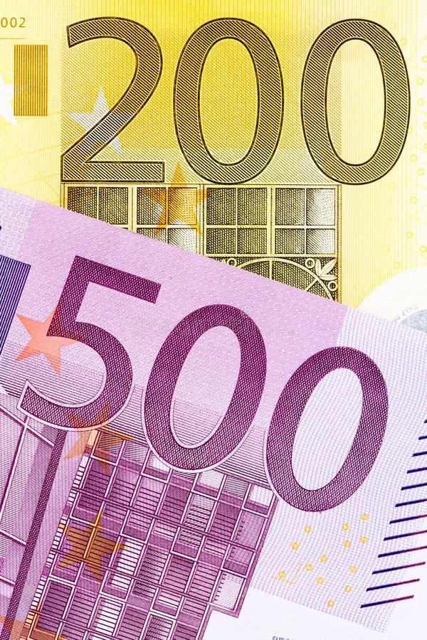 Two Euro Notes: 200 and 500. Stock Photo - Image of paper, numbers ...