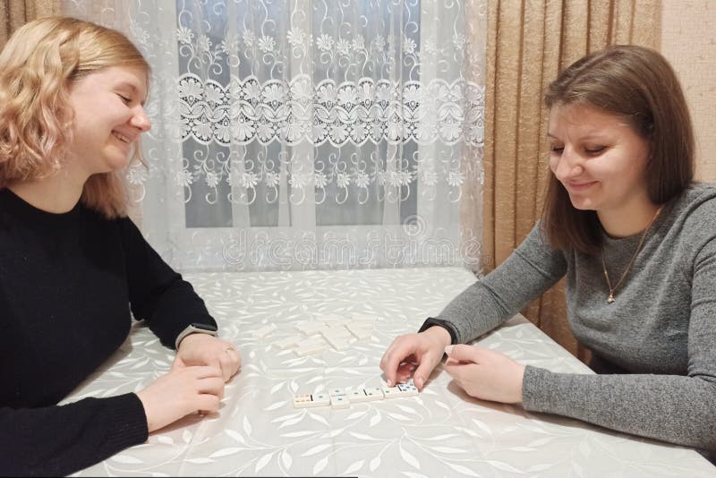 European Women Play Domino at Table Stock Image - Image of home ...