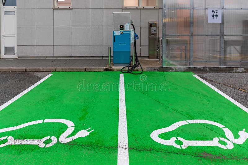 Two Ev Parking Spots stock photo. Image of battery, spots - 187913004