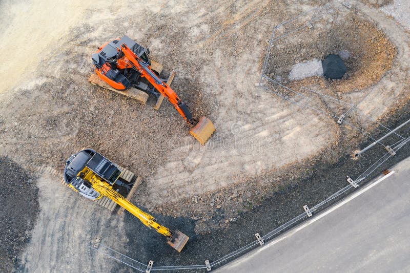 Excavator on an Construction Site from Above Stock Image - Image of ...